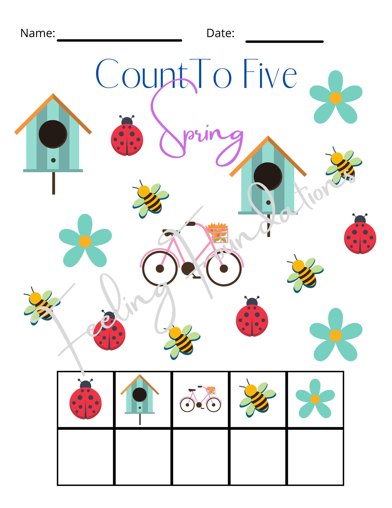 Counting Handout (1 to 5) (spring Theme), Home School, Montessori ...