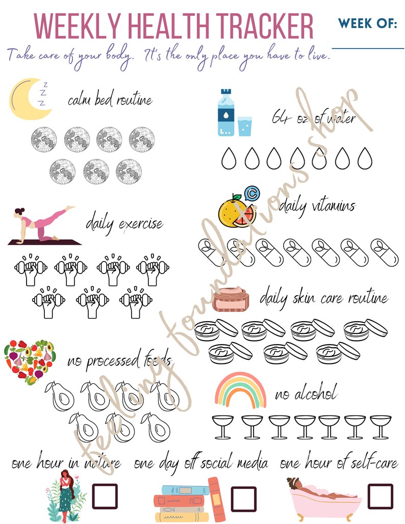 Wellness (health) Tracker (digital Download) - Etsy