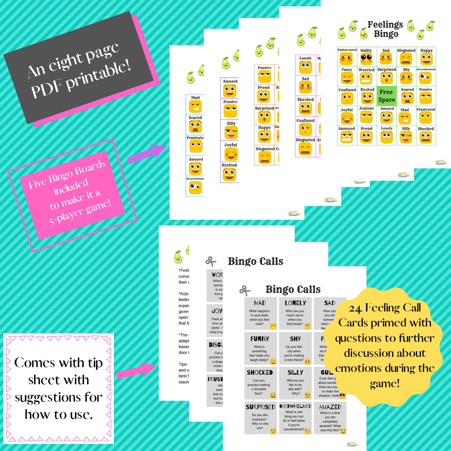 Feelings Bingo Game; Digital Download; (emotion Skills), Calming Corner ...