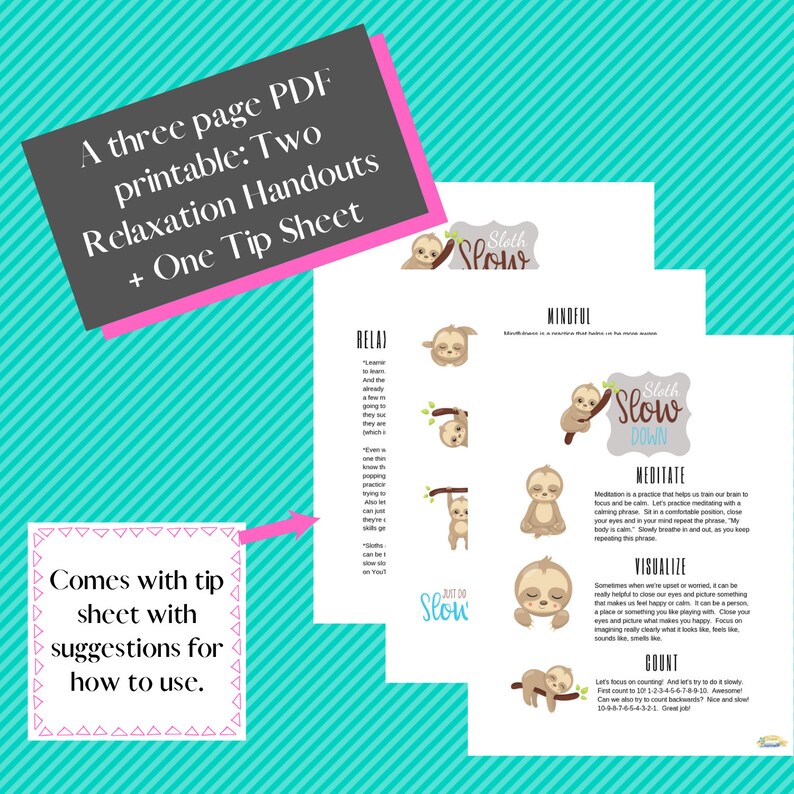 Sloth Relaxation Exercises Handout: Calm Down, Emotion Skills (digital ...