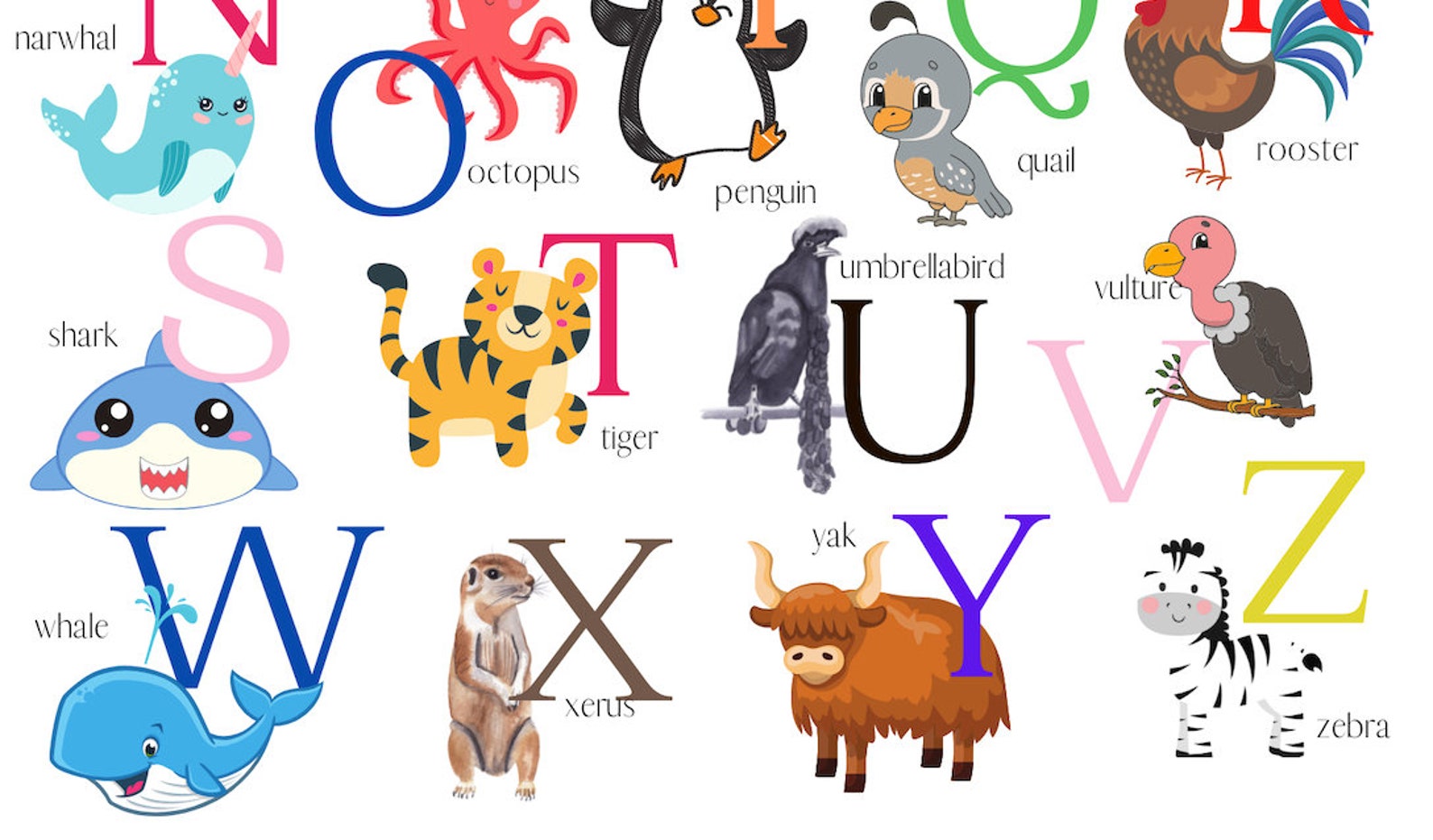 Alphabet and Animal Printable (educational or Wall Art), Nursery ...