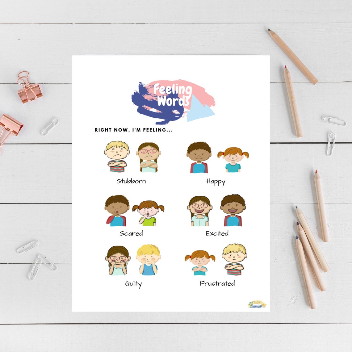 Feeling Words Handouts kids Printable Item emotion - Etsy