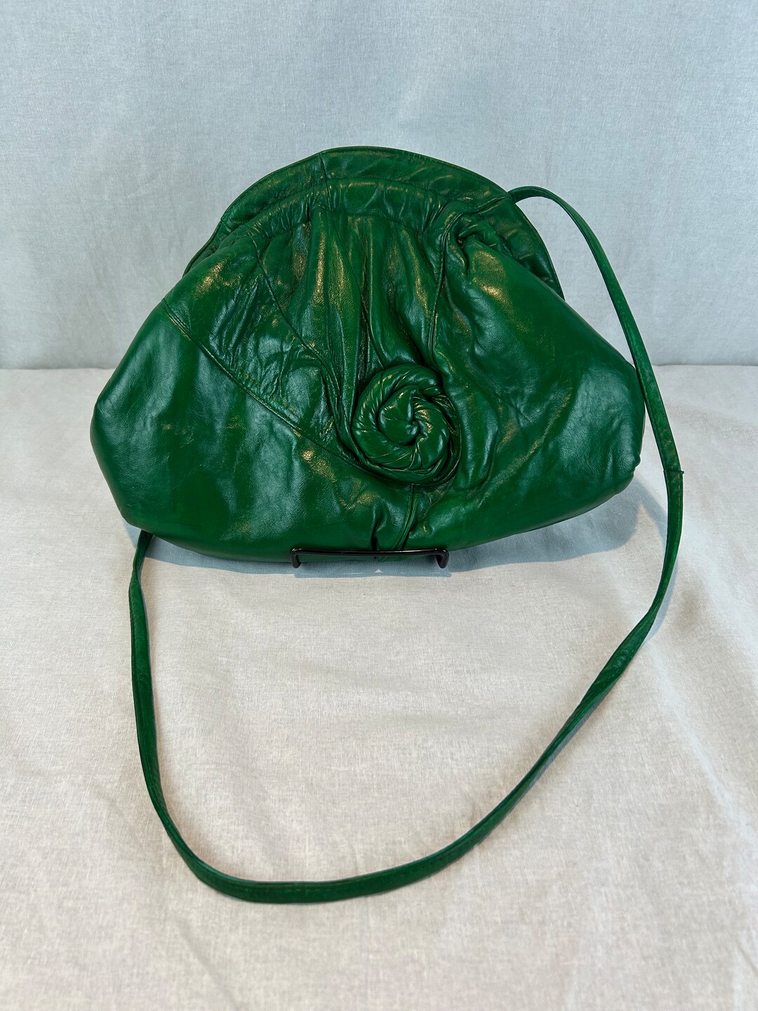 Kelly Green Leather Cross Body, Clutch, Front Textured Detailing ...