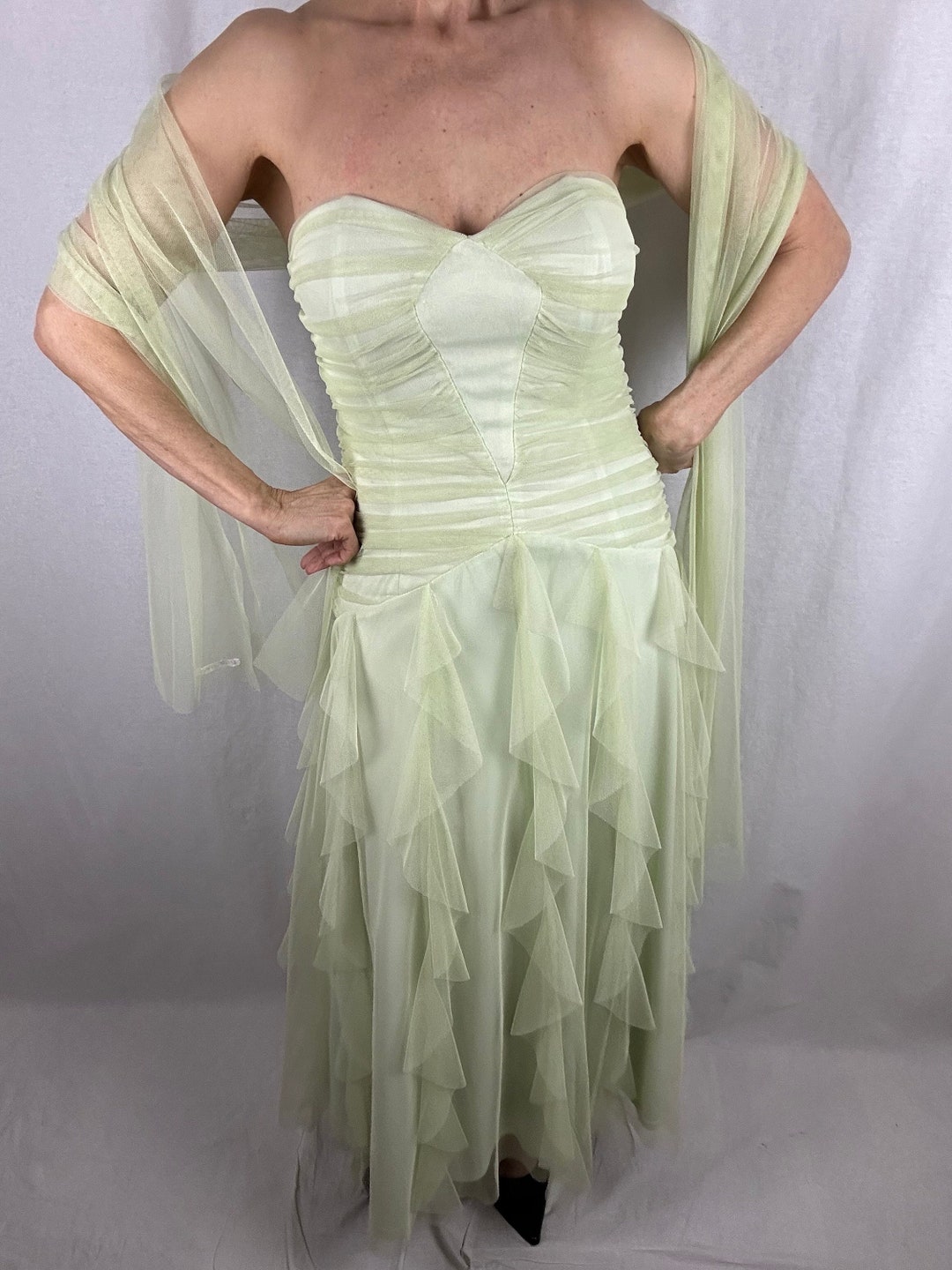 Jessica Mcclintock Sage Green Dress, Strapless, Form Fitting, Vertical ...