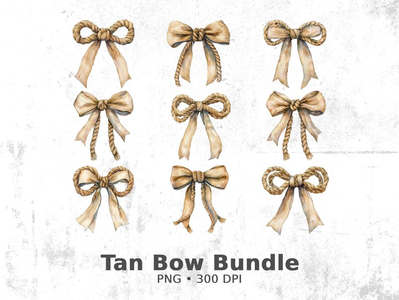 Nautical Tan Rope Bow Clip Art Bundle Rustic Beach Style Watercolor PNG ...