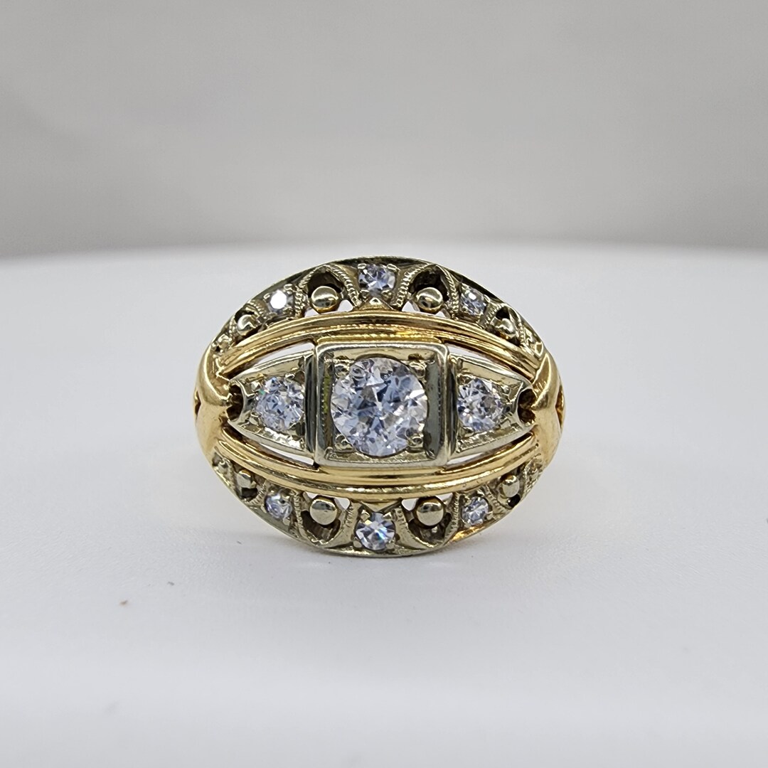 1930's Two Toned Jabel Bombay Band Ring. 3 Transitional Cut Vs G/H ...