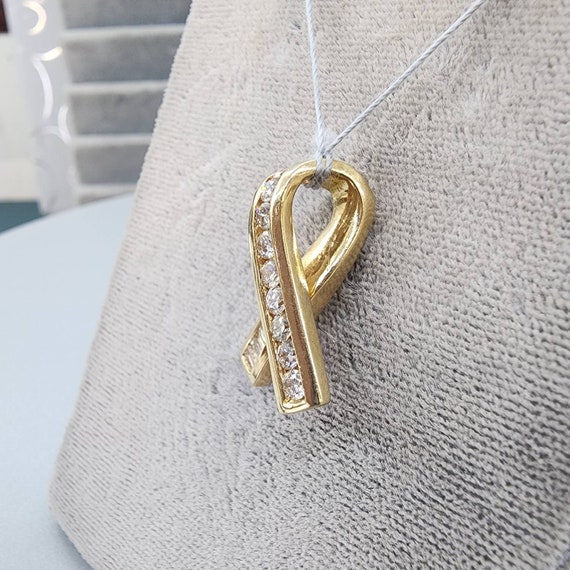 Vintage 14k Yellow Gold Breast Cancer Awareness Diamo… - Gem
