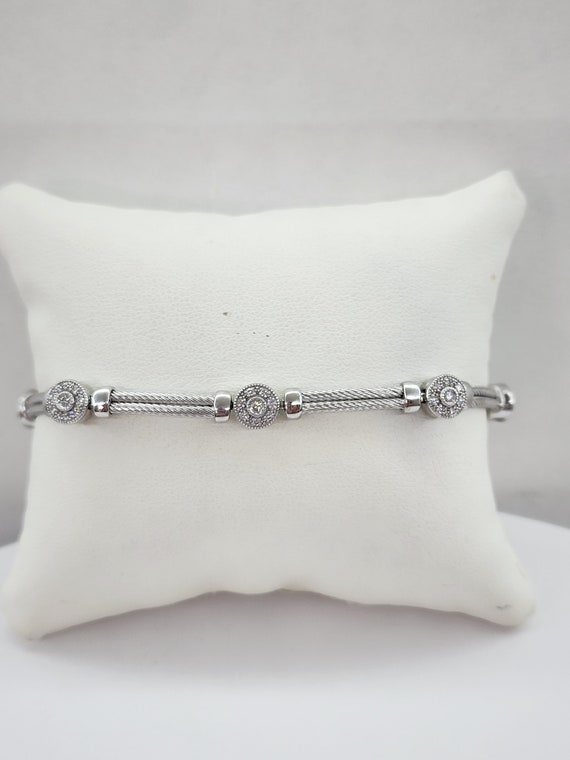 Estate Vintage Philippe Charriol 18k White Gold Double Cable Bracelet With 6 Station Diamond Halo. .60ctw Diamond SI1 H. Approx. 7 Etsy Norway