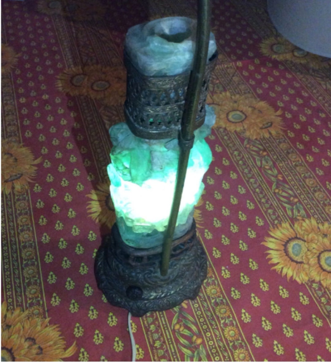 Antique Chinese Jade Quartz (jadeite) Carved Table Lamp on Brass and ...