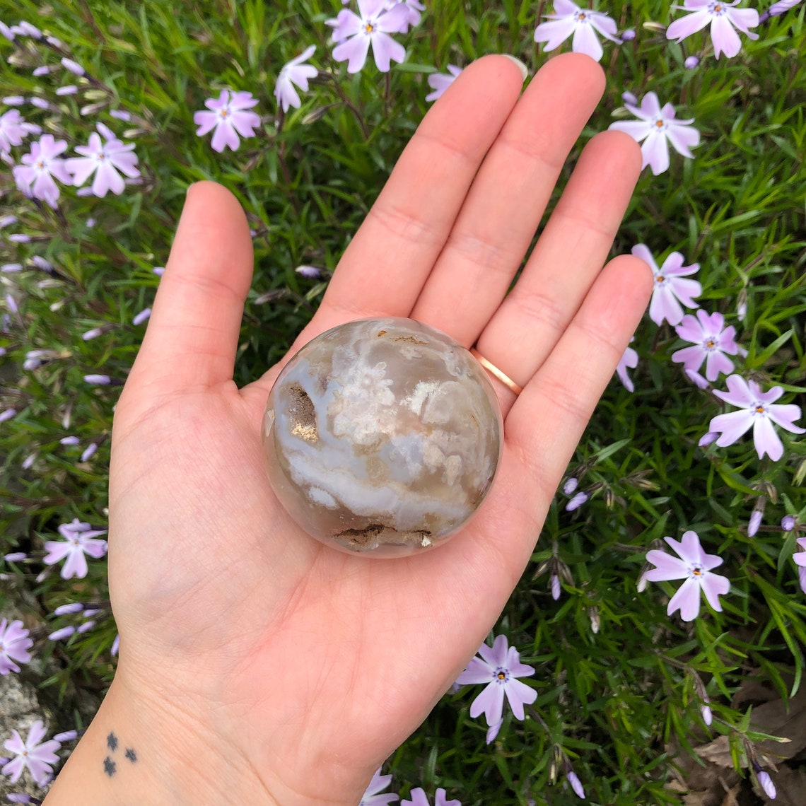 Flower Agate/Cherry Blossom Agate Crystal Sphere | Etsy