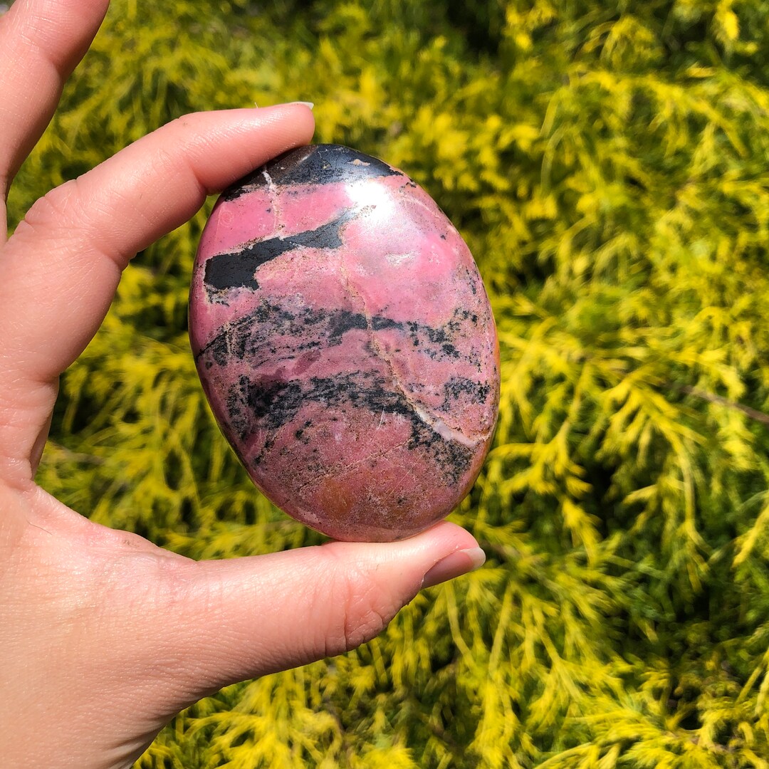 Pink and Orange Sunset Rhodonite Crystal Palmstone Heart - Etsy UK