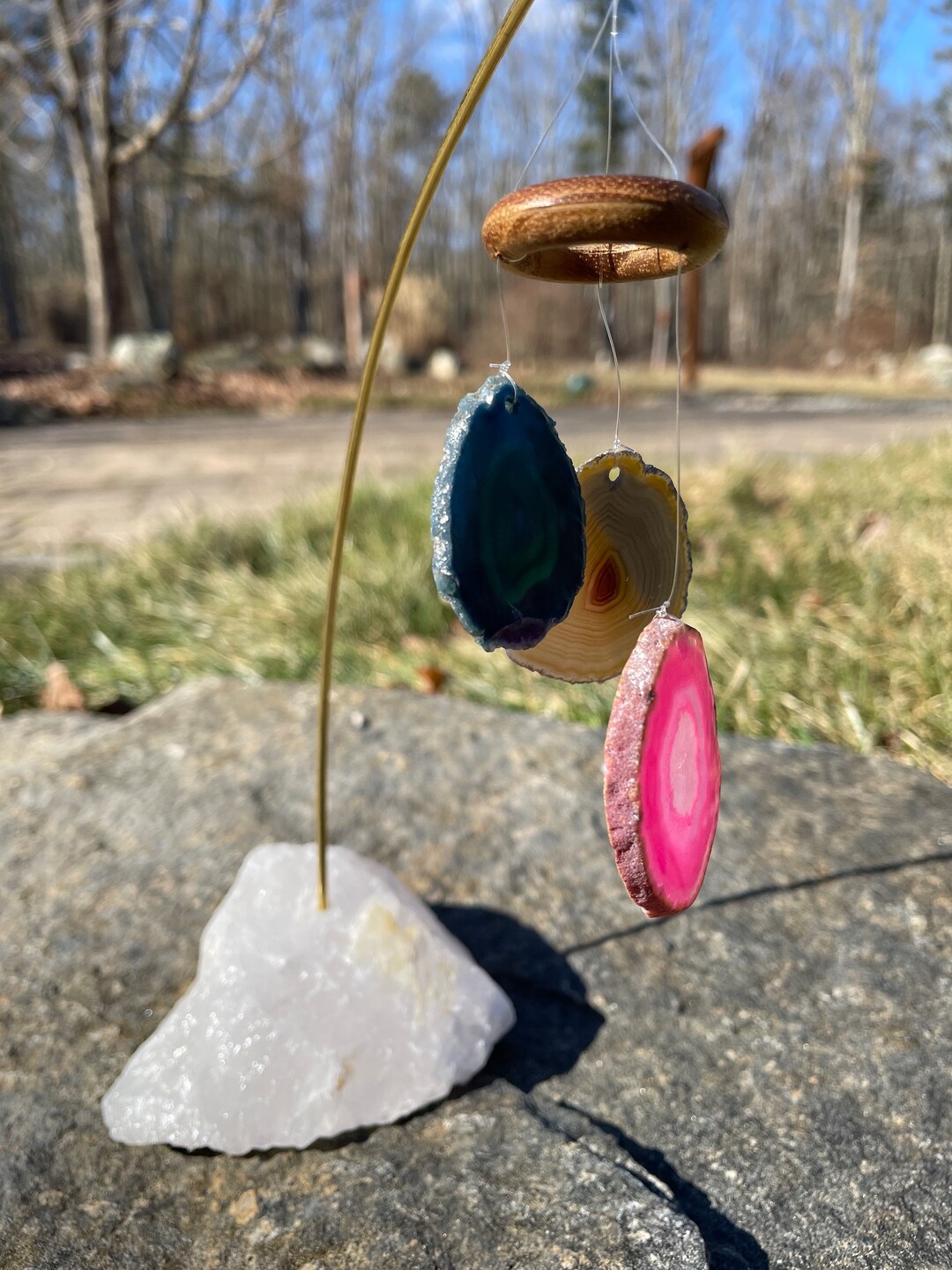 Dyed Agate Slice and White Quartz Crystal Desktop Chimes - Etsy