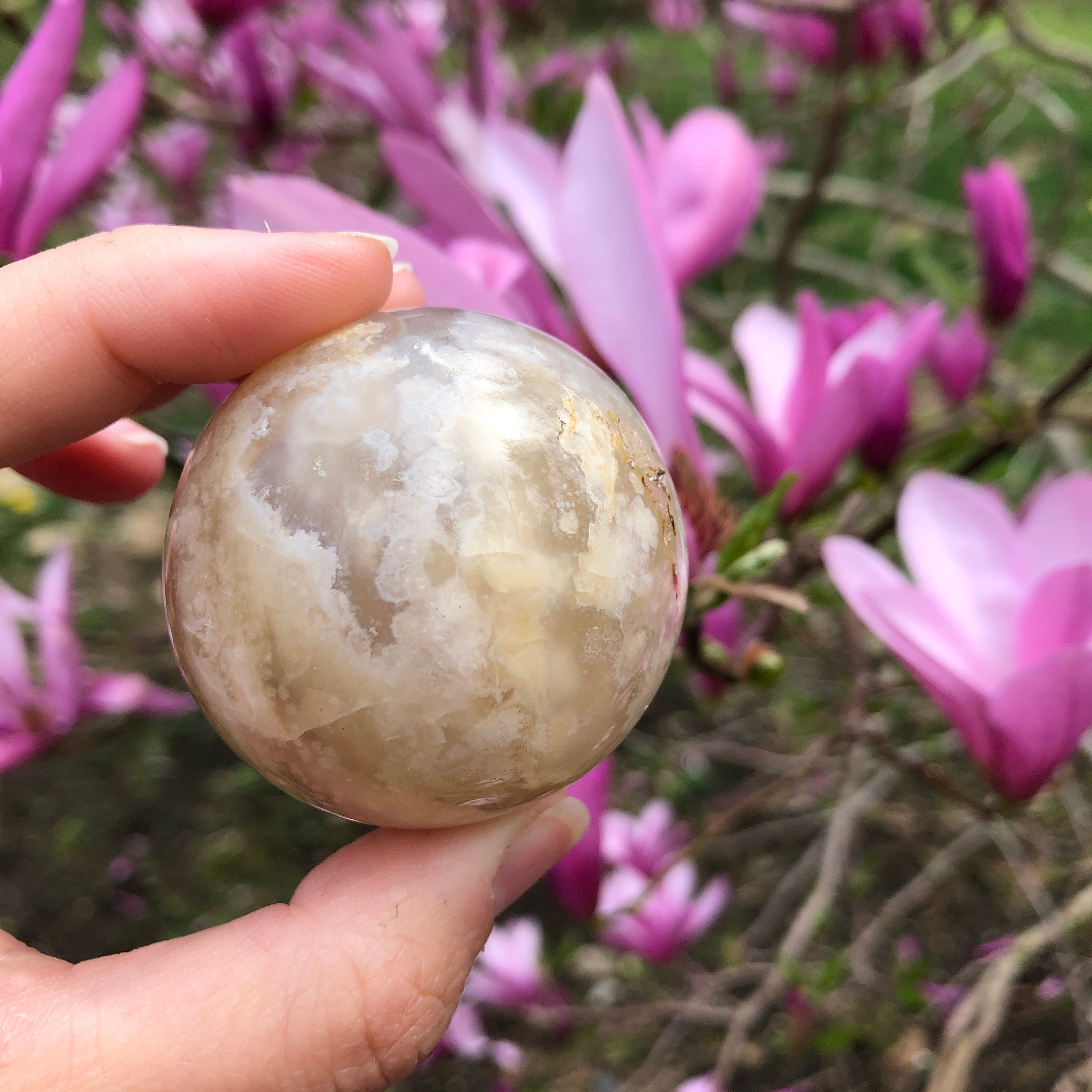 Cream Colored Flower Agate/cherry Blossom Agate Crystal Sphere | Etsy
