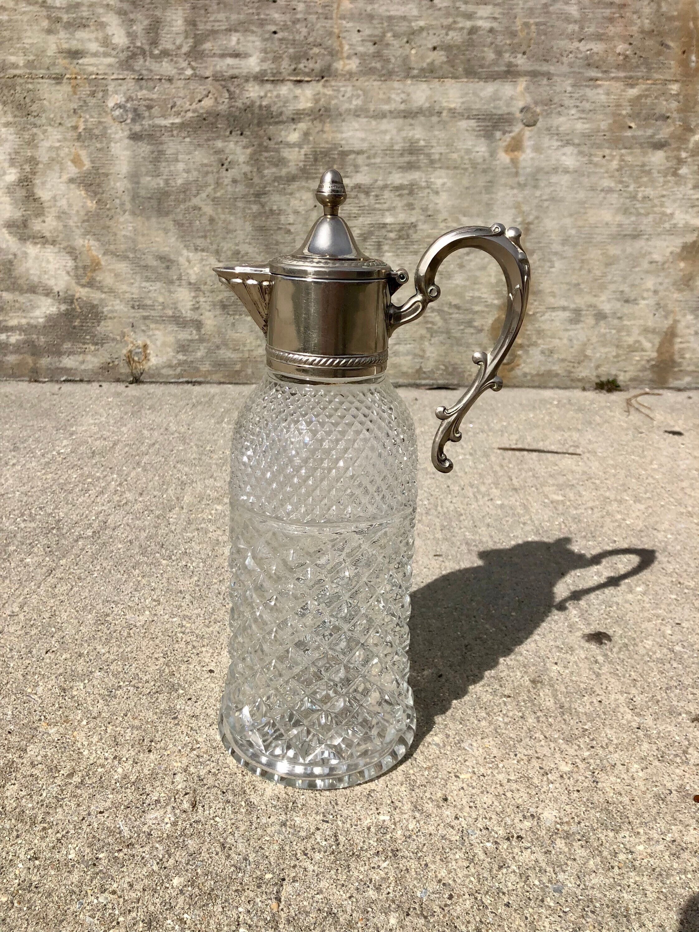 Vintage Silver Plated Diamond Cut Glass Water Pitcher Decanter - Etsy
