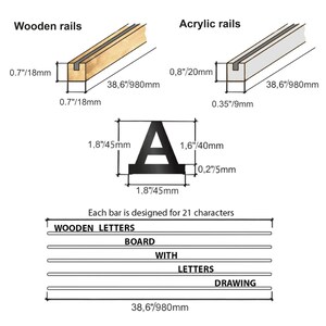 Wooden Letter Board, Changeable Menu Rail, Cafe Menu Holder, Acrylic ...