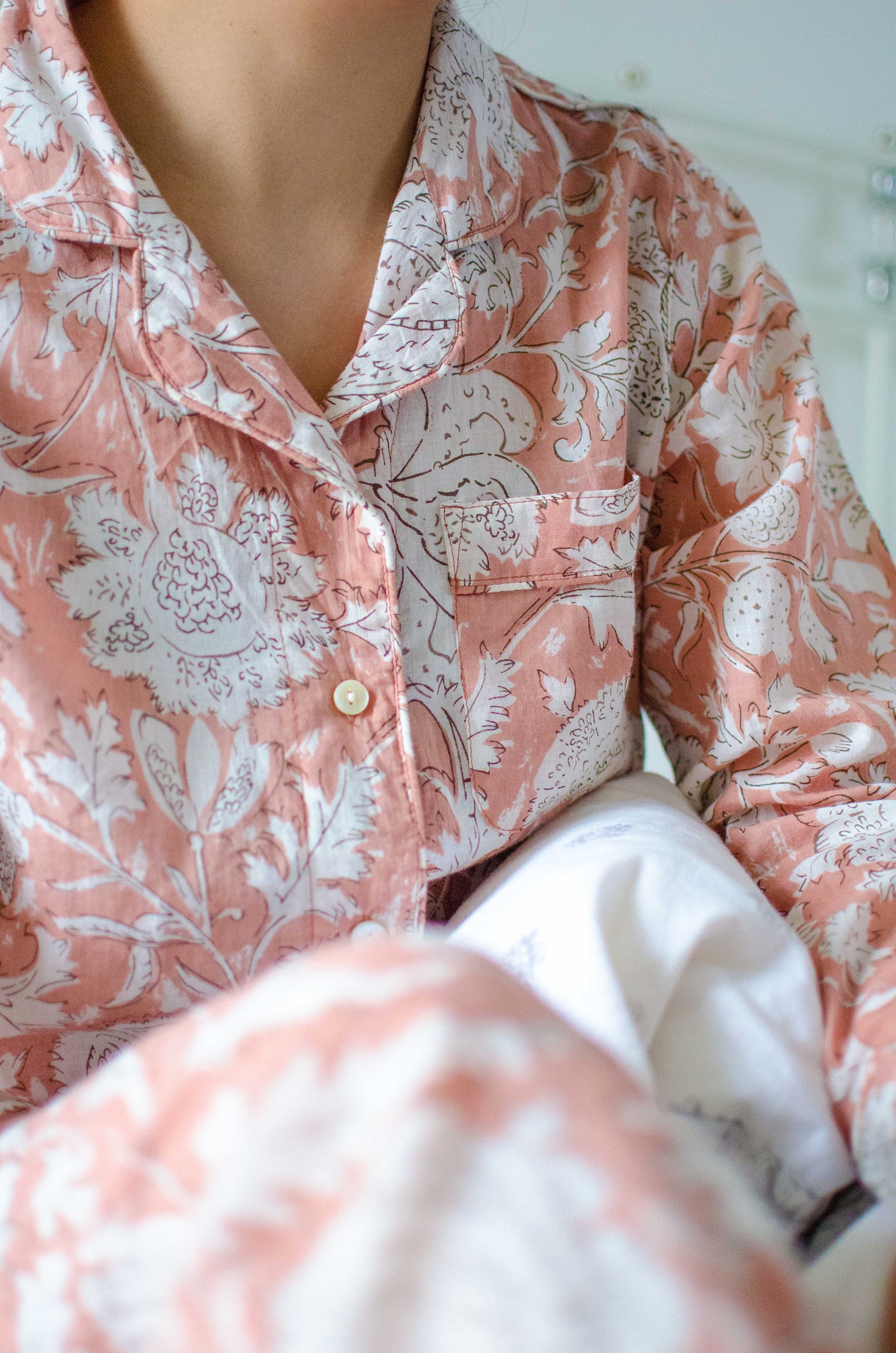 Luxury Rose Pink Womens Long Sleeve Pyjamas 100% Cotton Matching Set ...