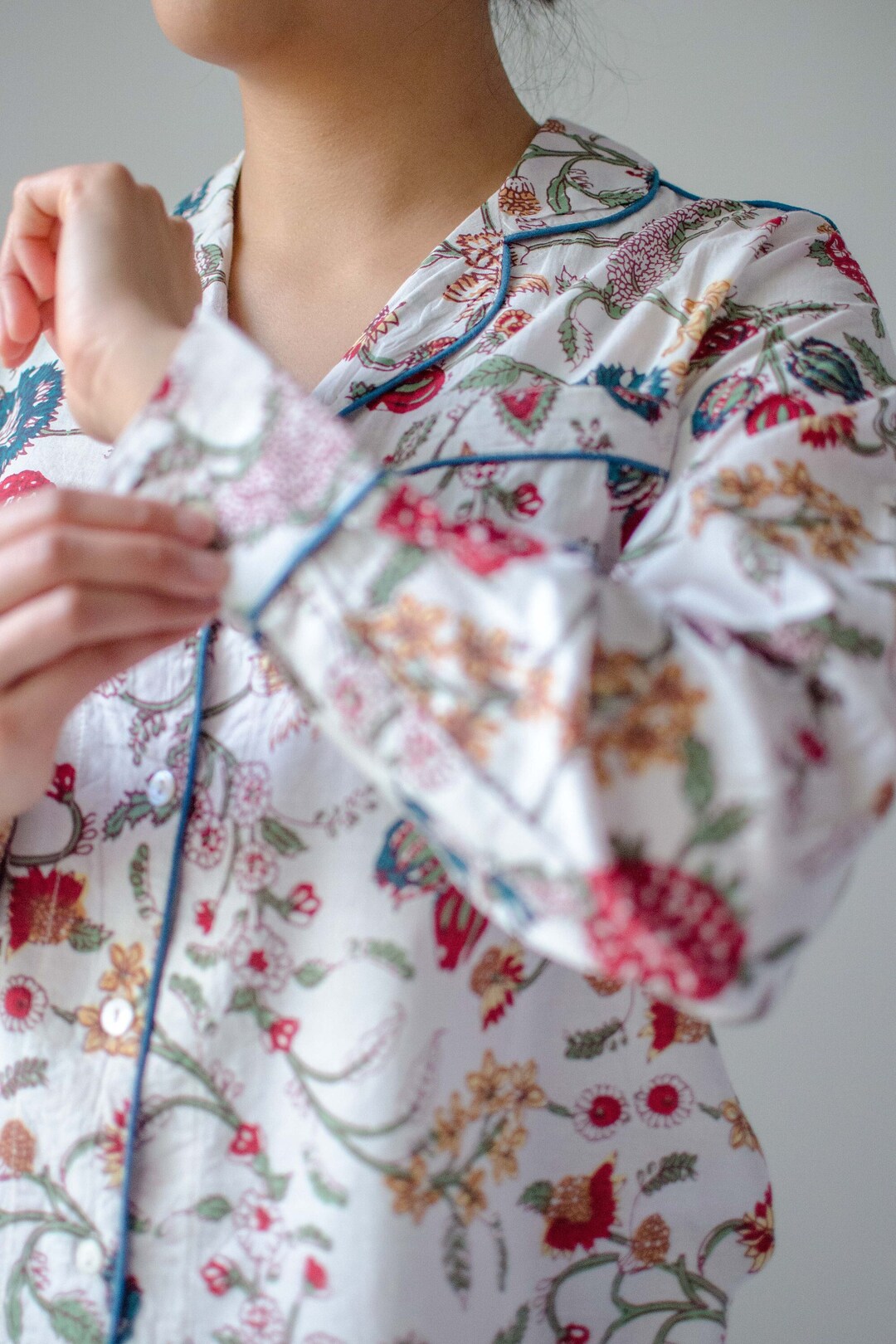 Luxury 100% Cotton Set Long Sleeve White Print Matching Cosy - Etsy