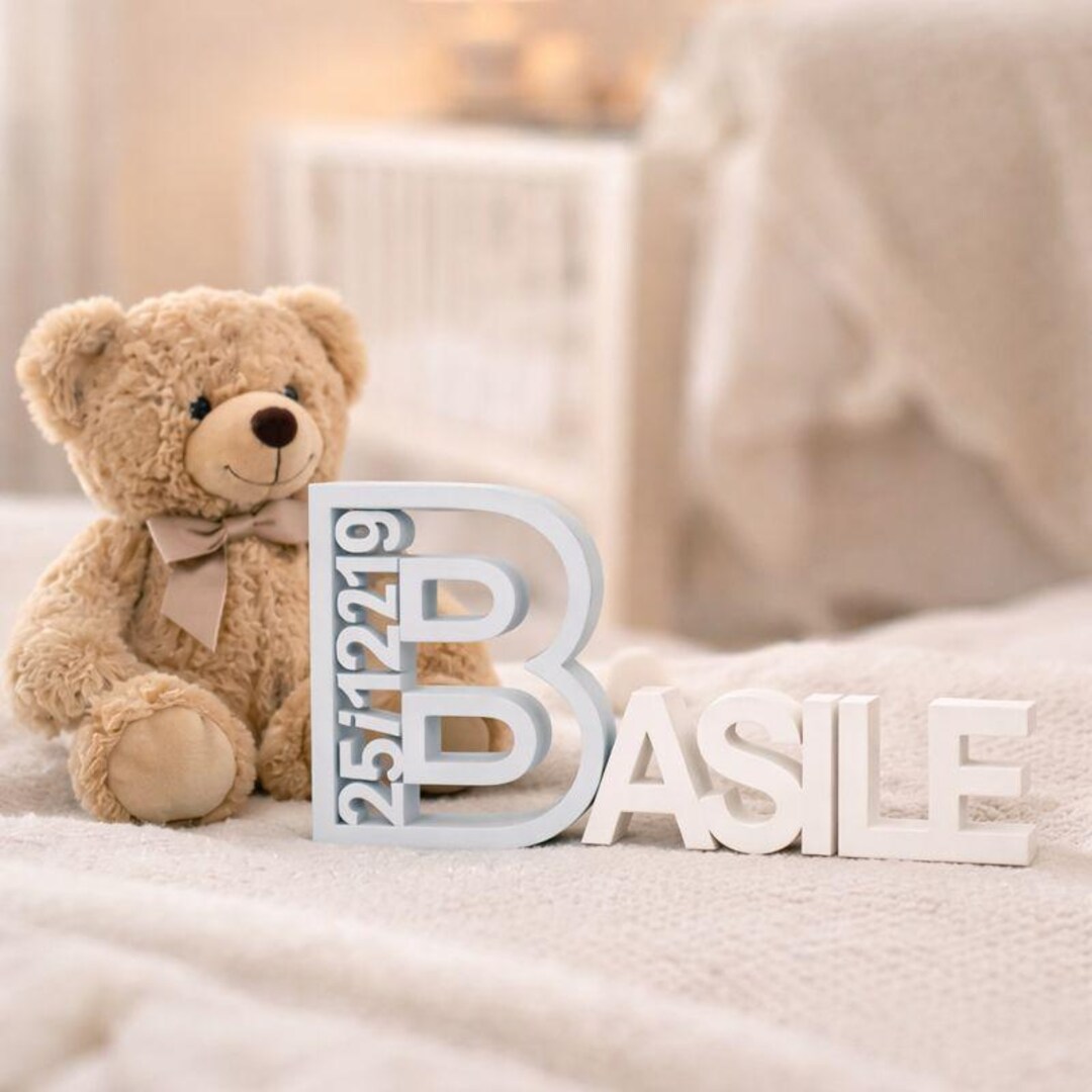 3D Printed Child's Name and Date of Birth, 3D Letters of the Child's ...