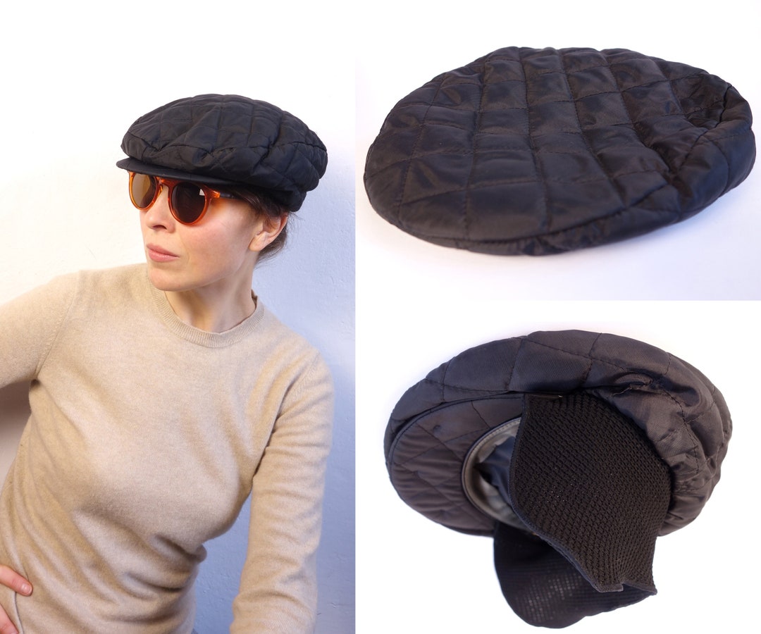Vintage Unisex Quilted Visor Hat/80's Black Cap/ski Visor Hat/knit Ear ...
