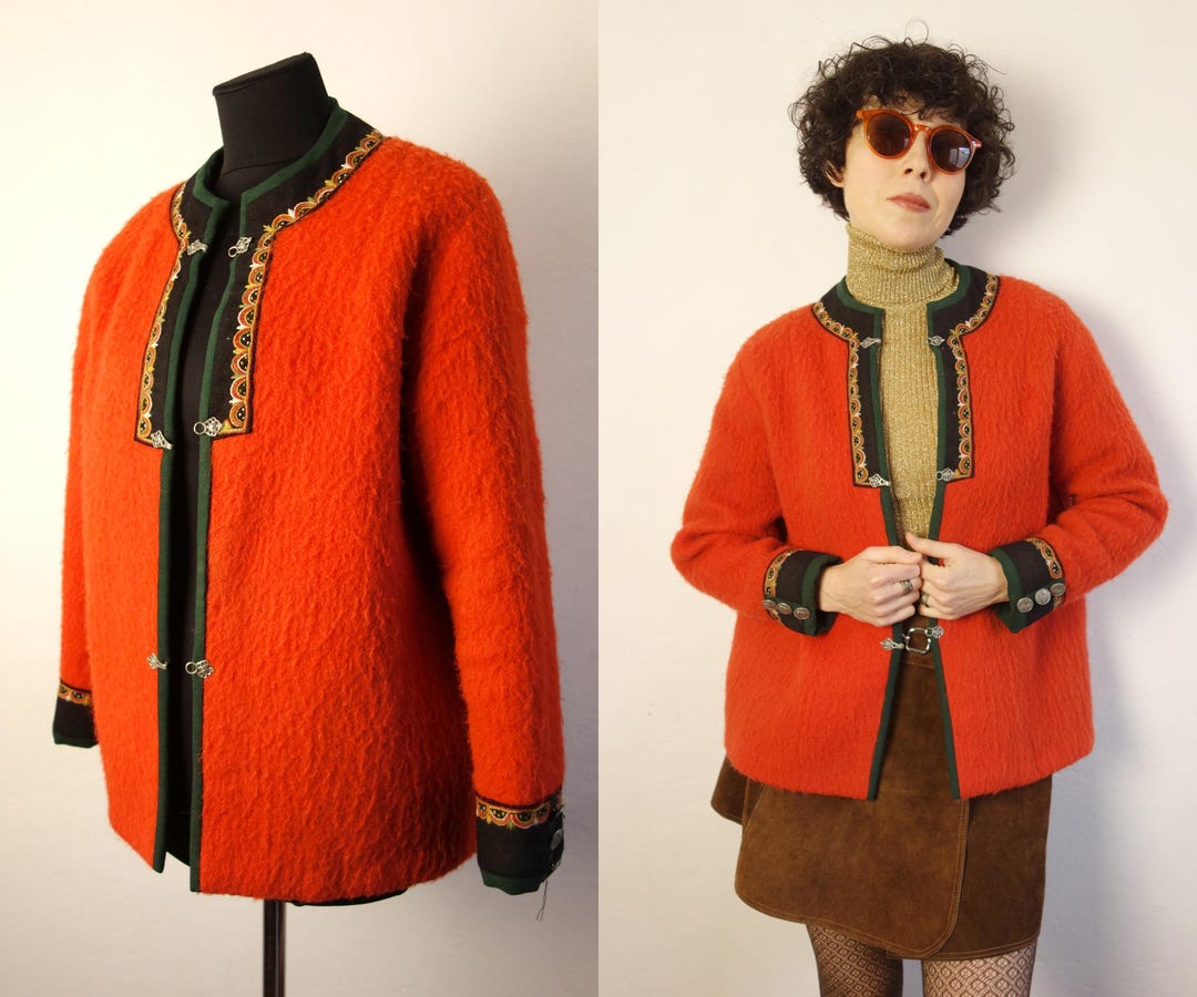 Vintage 70s Norwegian Red Wool Jacket/nordic Embroidered Jacket/norway ...