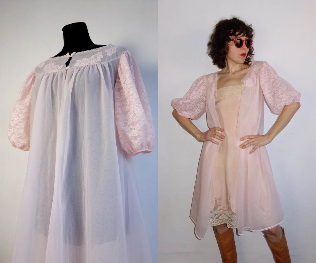 Reserve 50's Hollywood vassarette Robe/pin up Negligee/pastel Pink Robe ...