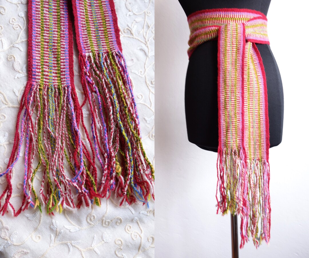 Vintage Woven Wool Belt/colorful Long Belt/ethnic Costume Belt/boho ...