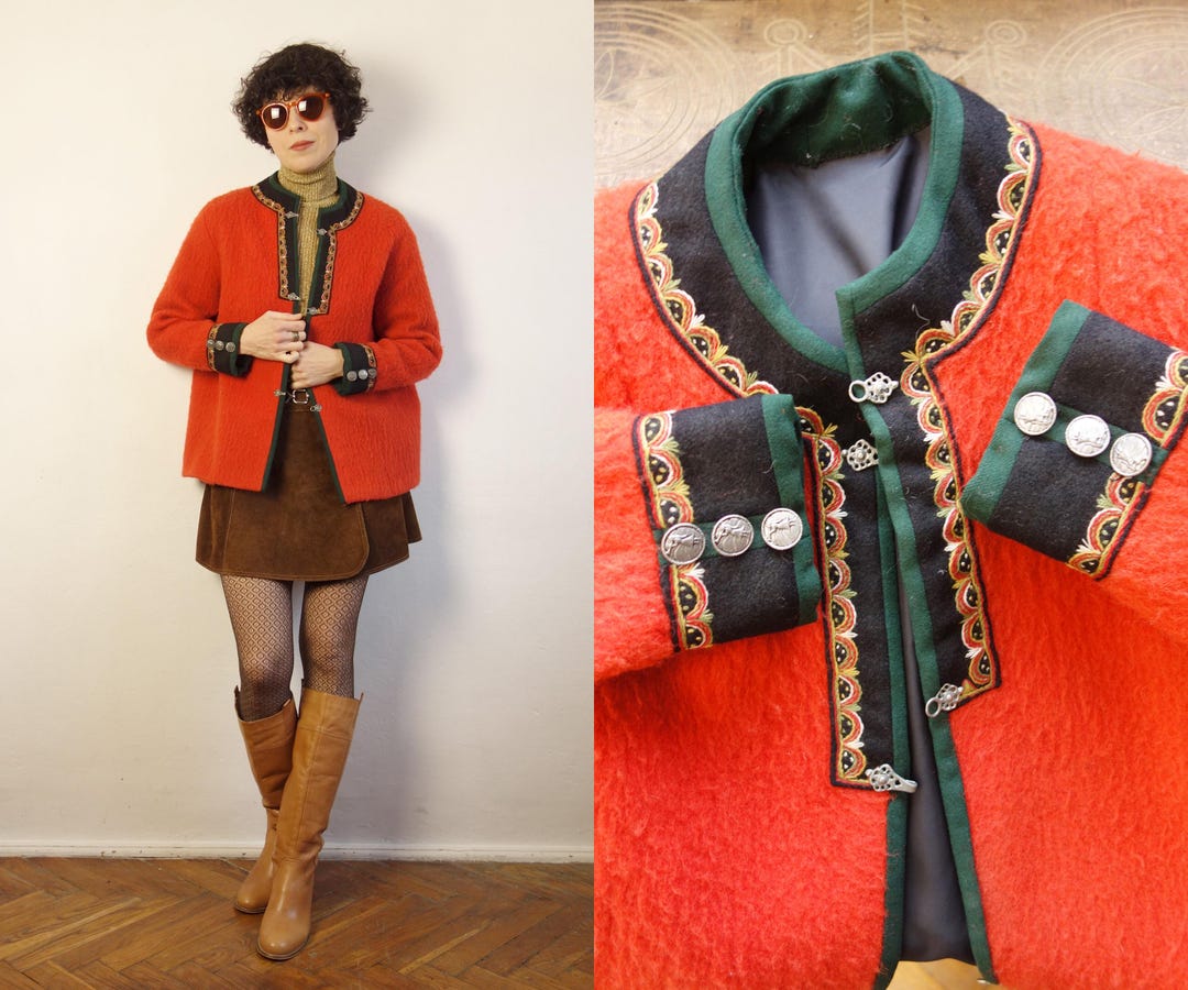 Vintage 70s Norwegian Red Wool Jacket/nordic Embroidered Jacket/norway ...