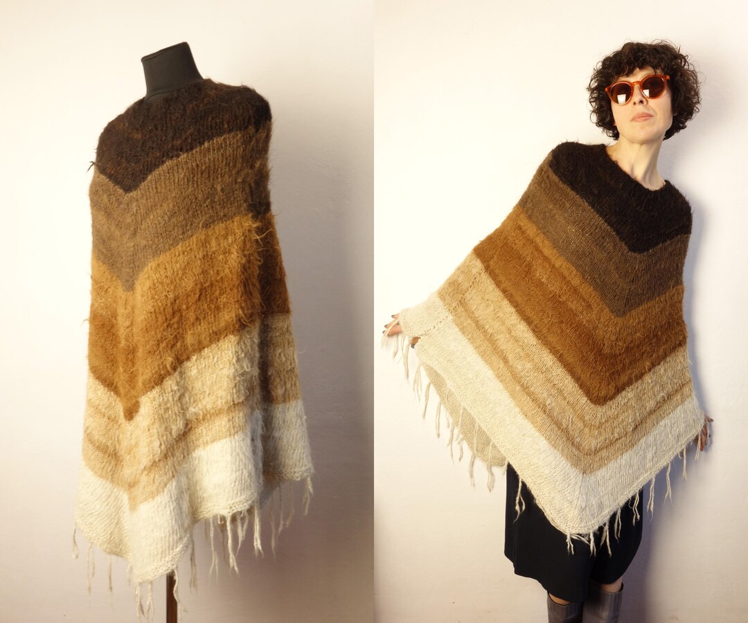 Vintage Unisex Ethnic Peru Poncho/boho Warm Poncho/hand Woven Soft Wool ...