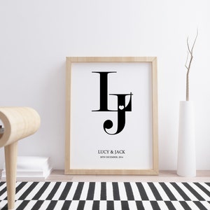 Couple Name Initials Printable Engagement Sign Minimalist Modern ...