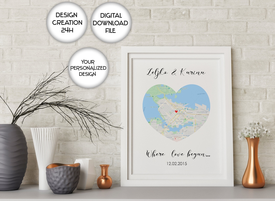 Where Love Began Map Printable Personalized Heart Map Custom Map Gift ...