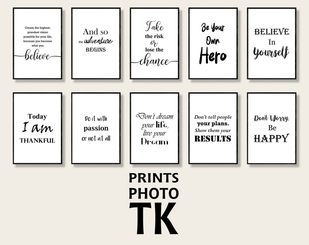 Inspirational Motivational Quotes Printable Bundle Set of 10 Wall Art ...