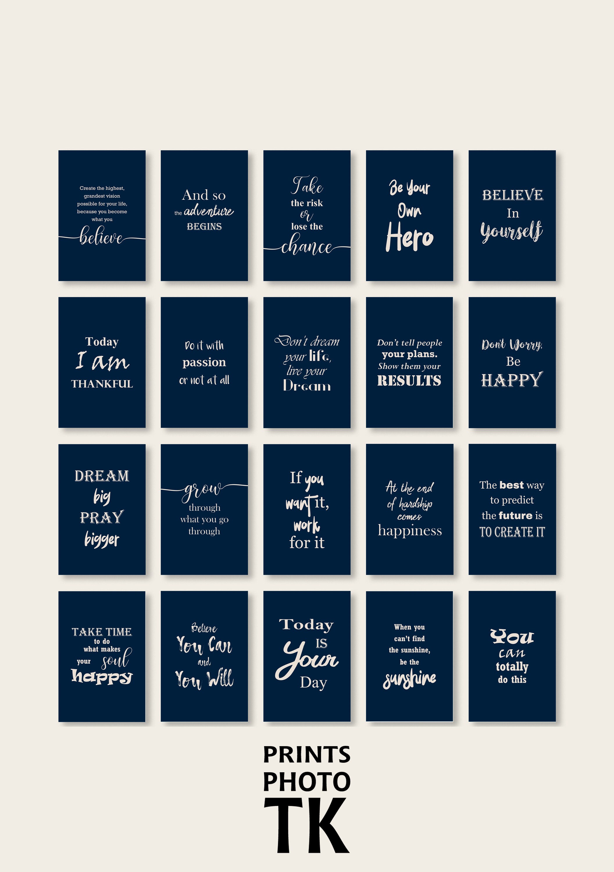 16x20 24x36 Navy Blue Inspirational Motivational Quotes Printable Set ...