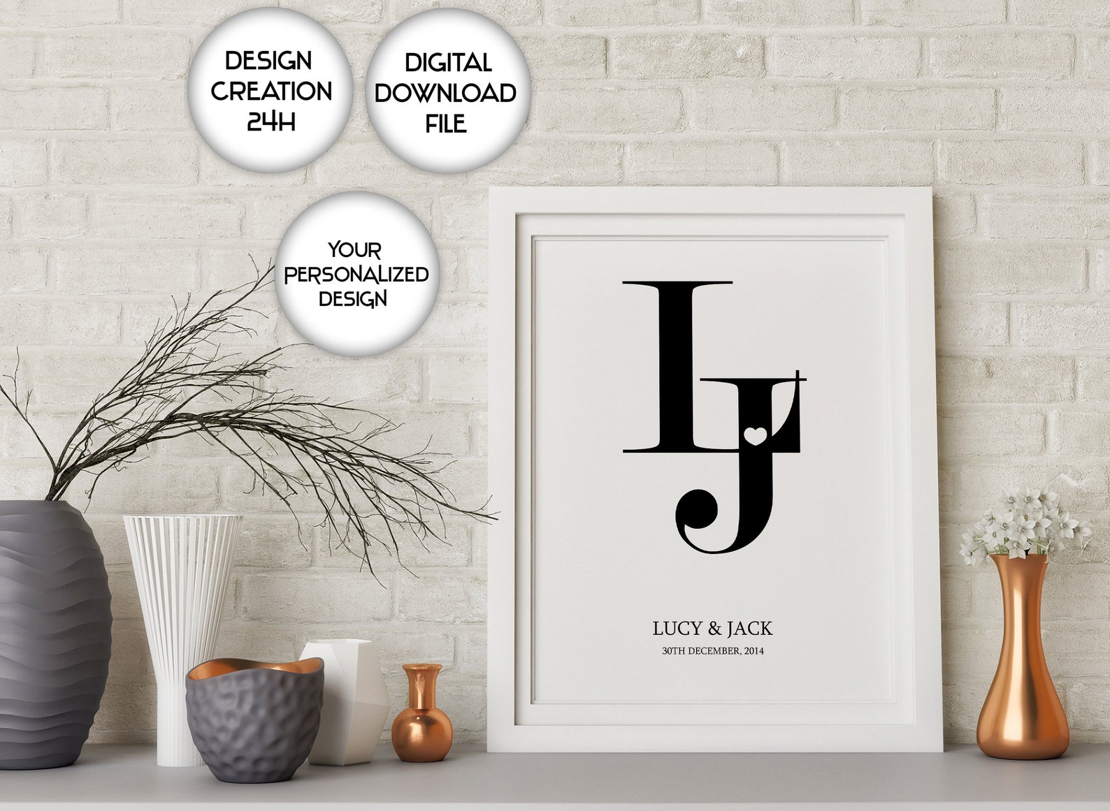 Couple Name Initials Printable Engagement Sign Minimalist Modern ...