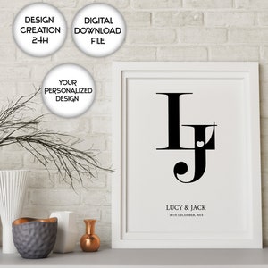 Couple Name Initials Printable Engagement Sign Minimalist Modern ...