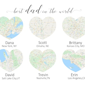6 Kids Map Location Print, Fathers Day Gift From Wife for Husband ...