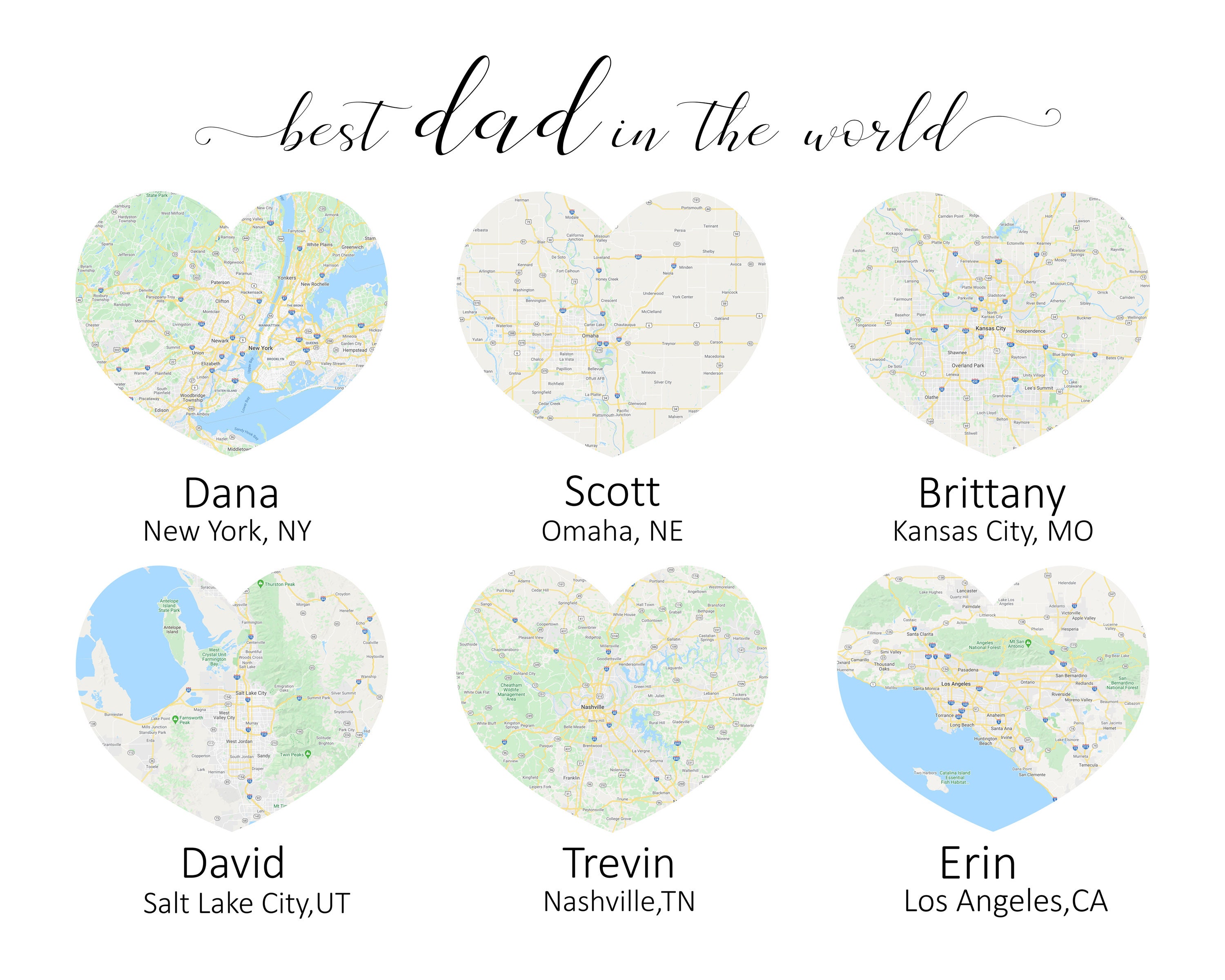 6 Kids Map Location Print Fathers Day Gift From Wife for - Etsy