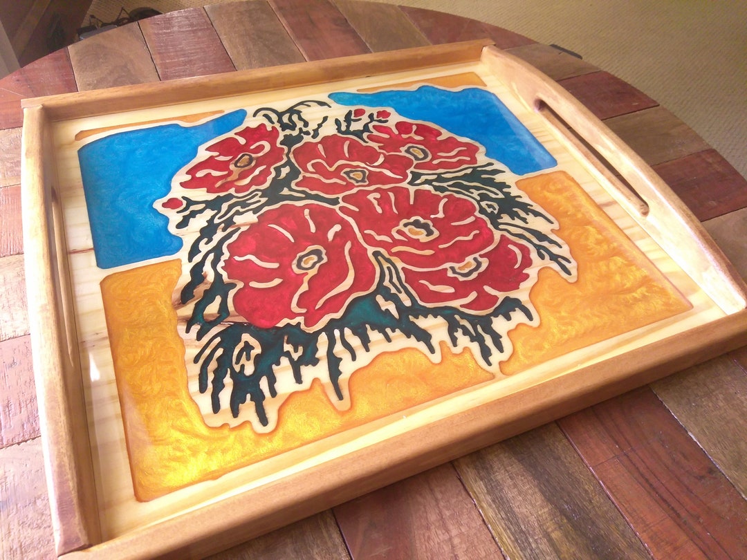 HANDCRAFTED Unique Wood Carving Ukrainian Style Epoxy Serving Tray - Etsy