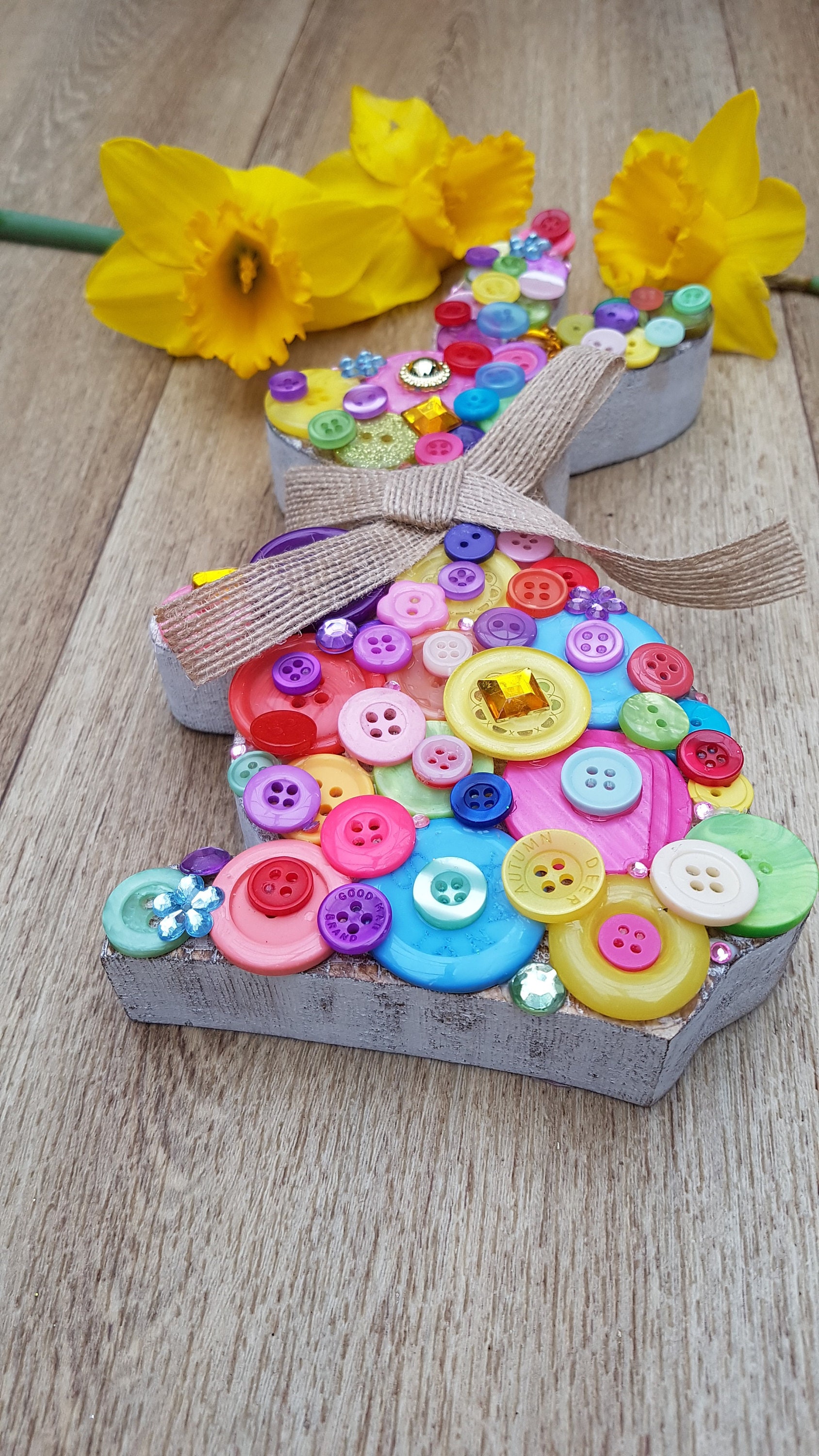 Wooden Button Bunny Rainbow Colours Button Art Easter - Etsy UK
