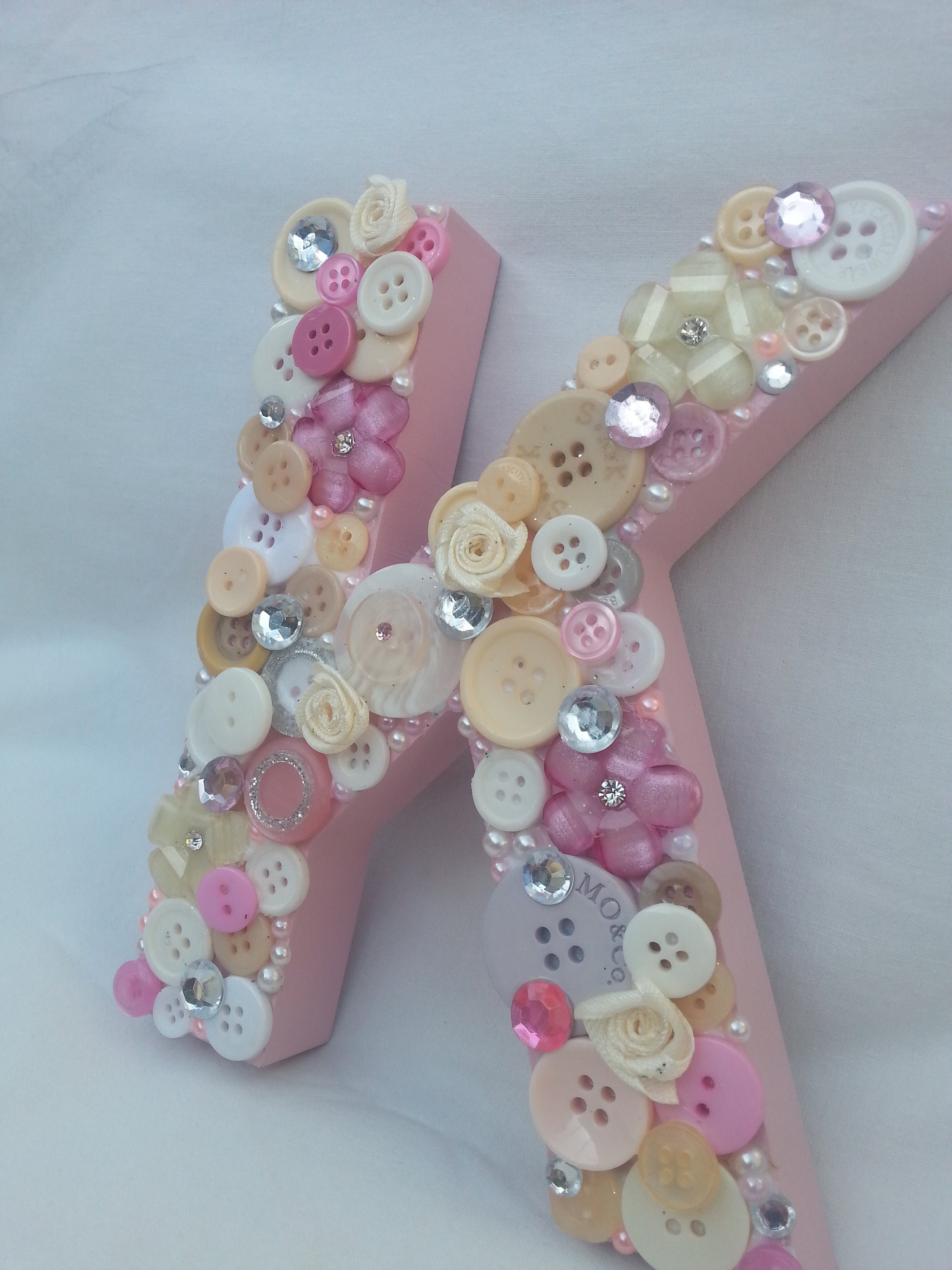 Personalised Initial Button Art Wooden Initial Embellished - Etsy
