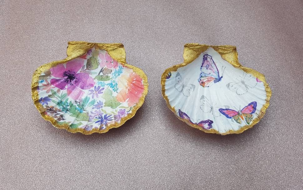 Decoupage Scallop Shells, Ring Dish, Jewellery and Trinket Dish, Key ...