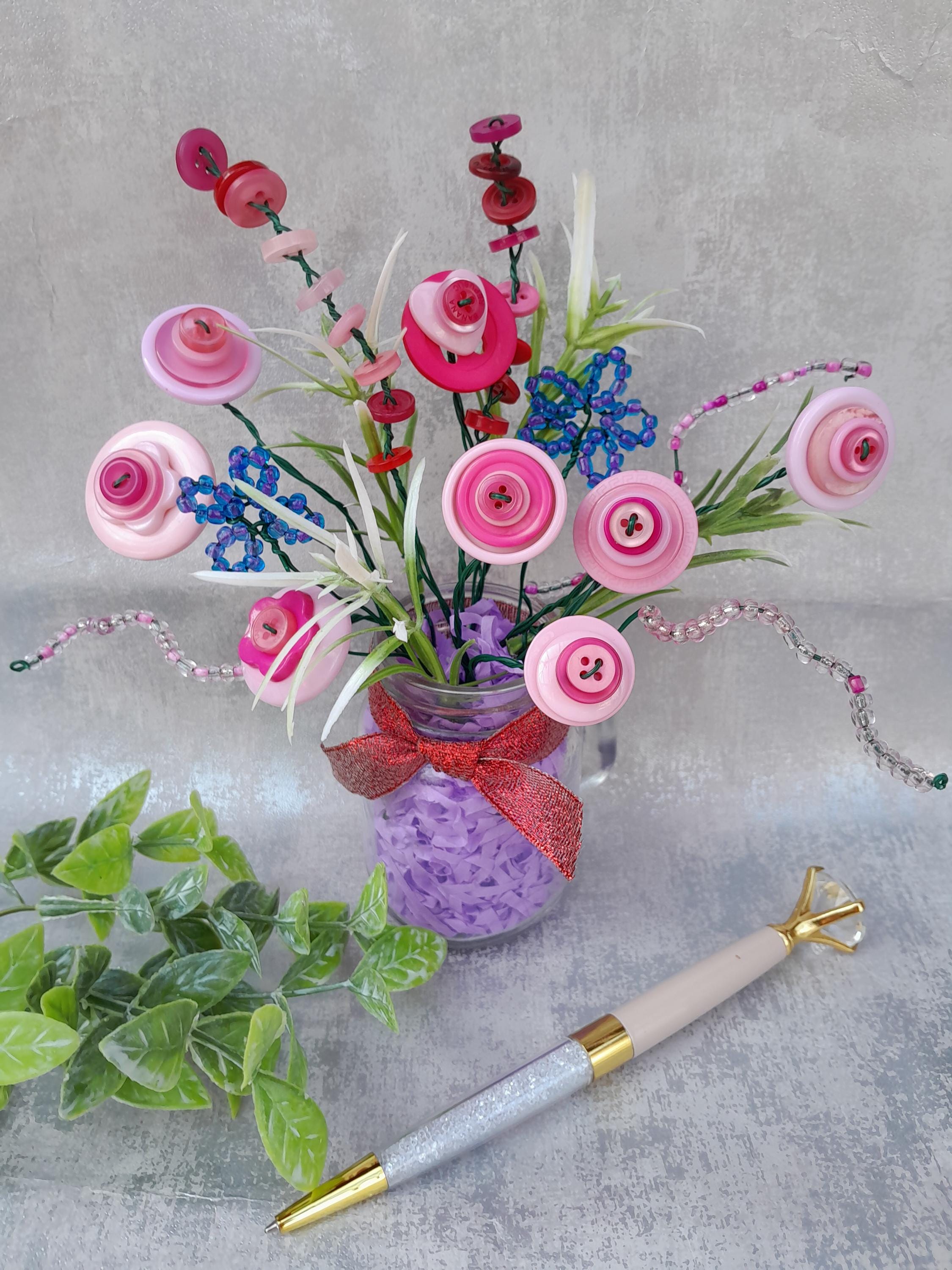 Button Flower Arrangement, Forever Flowers, Alternative Flowers, Gift ...