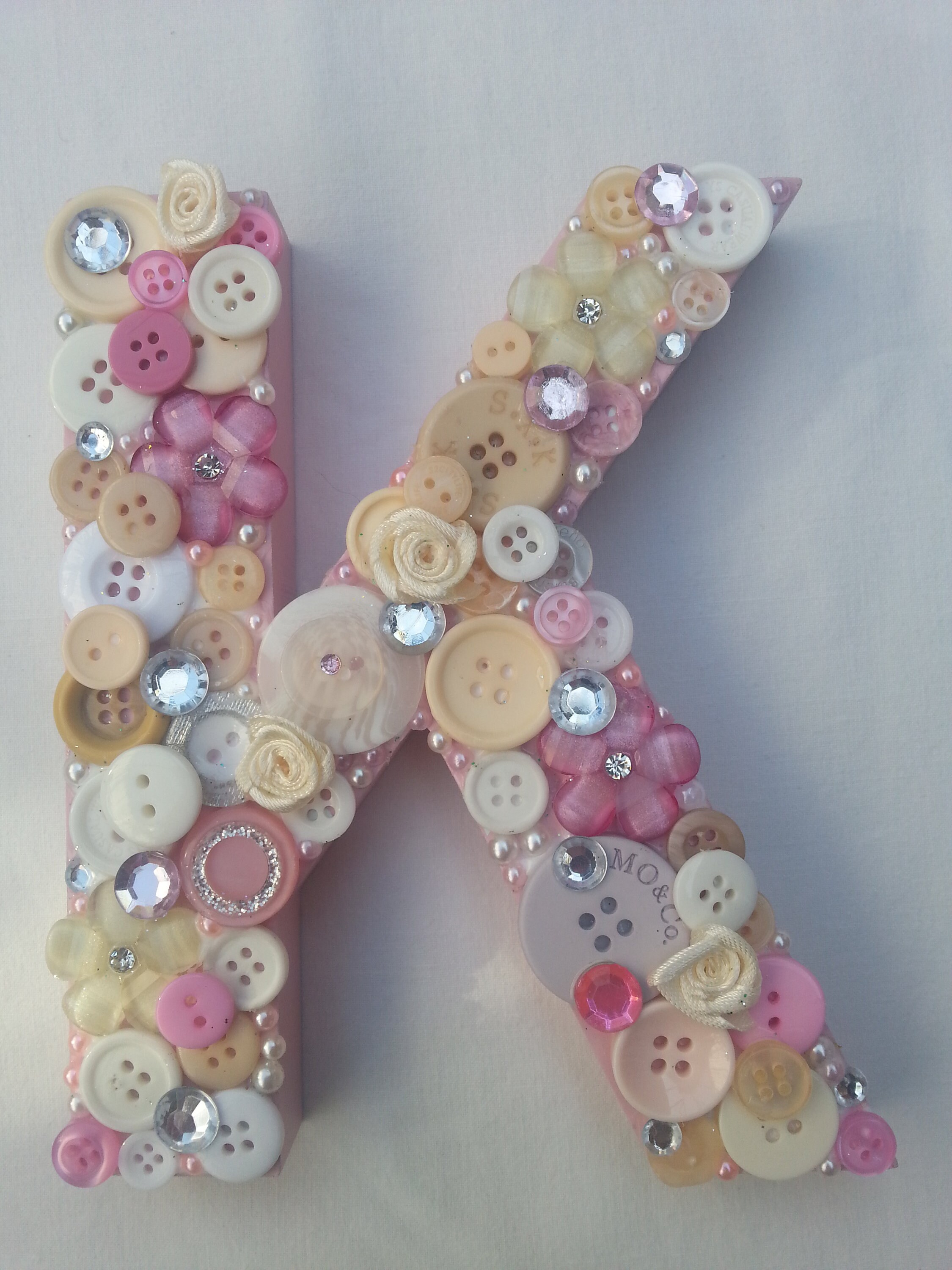 Personalised Initial Button Art Wooden Initial Embellished - Etsy