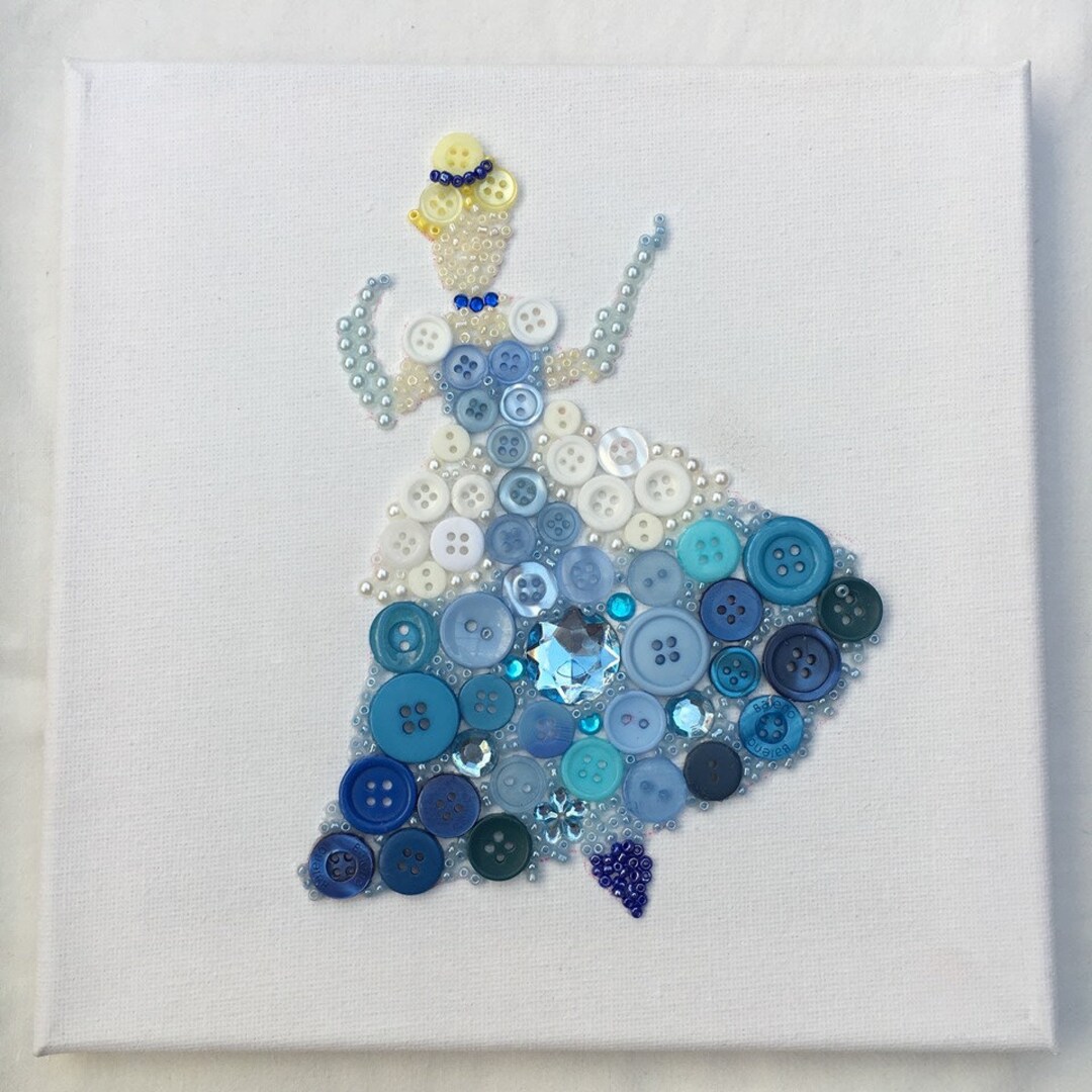 Princess Wall Art, Princess Button Art, Princess Canvas, Embellished ...