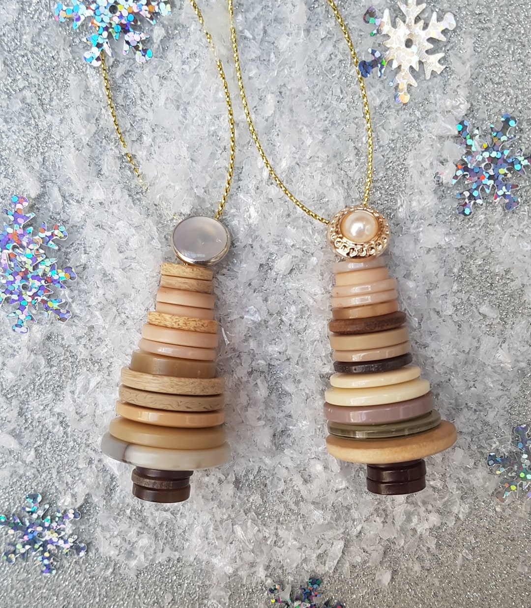 Vintage Themed Button Tree Ornaments, Christmas Tree Decorations ...