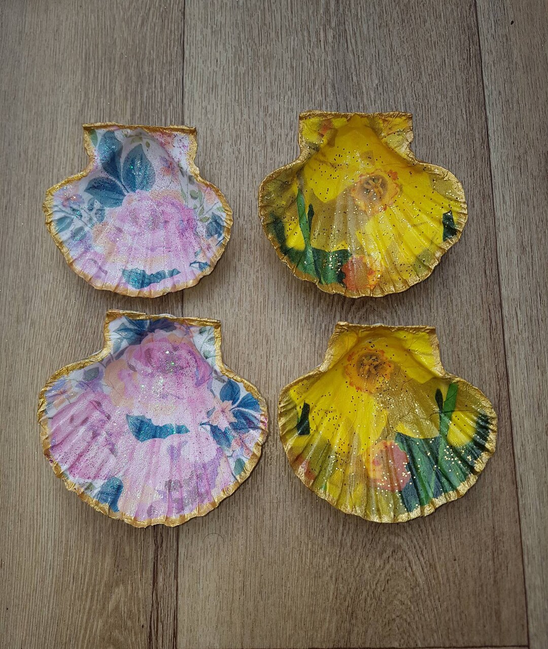 Decoupage Scallop Shells, Ring Dish, Jewellery and Trinket Holder, Key ...