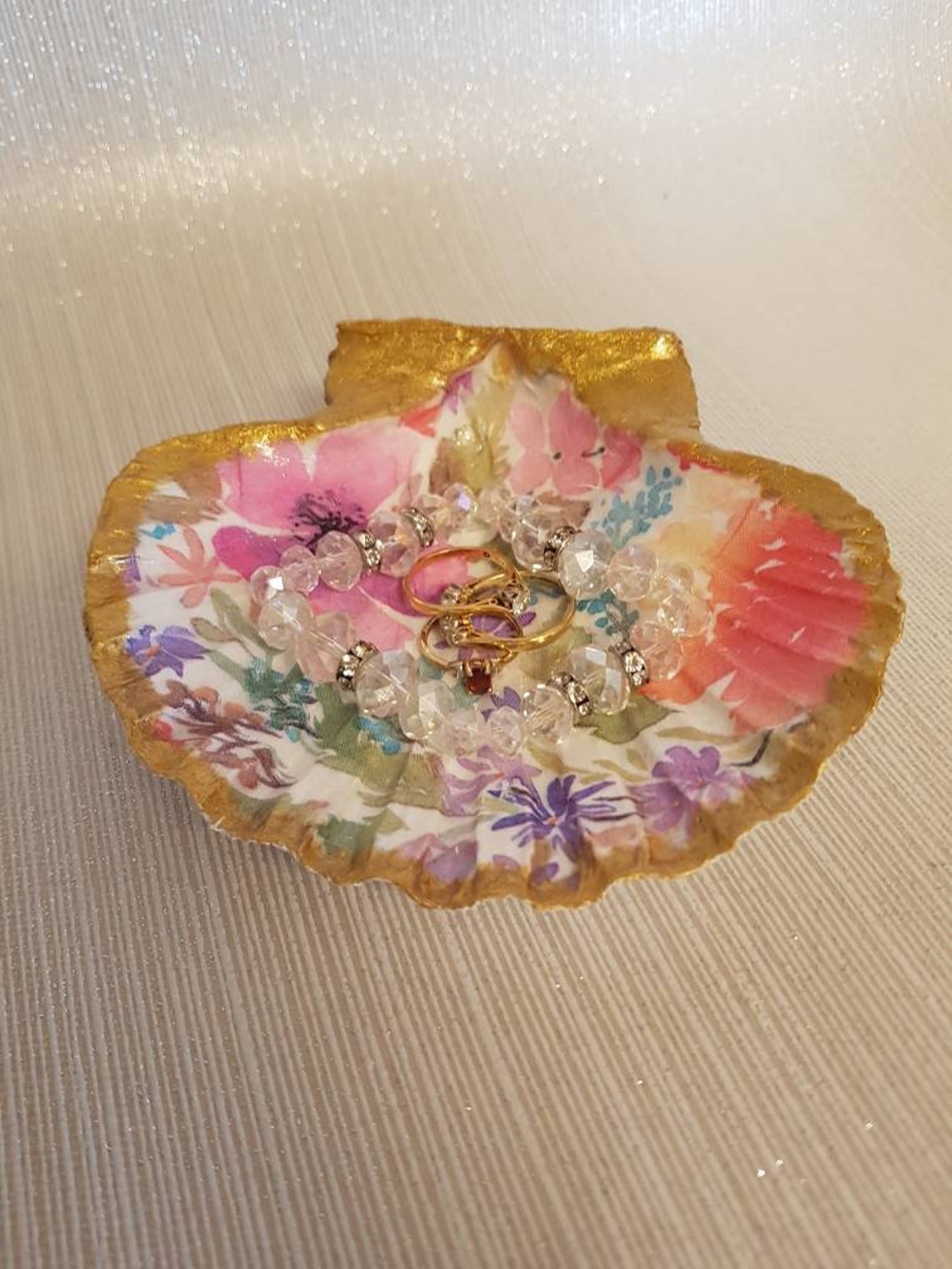 Decoupage Scallop Shells, Ring Dish, Jewellery and Trinket Dish, Key ...