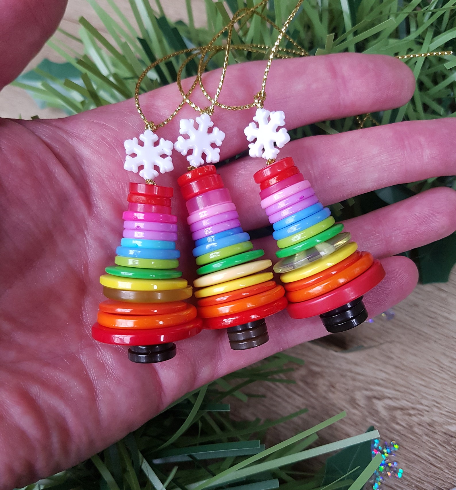 Rainbow Button Tree Ornament, Button Tree, Christmas Decorations ...