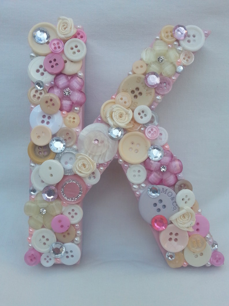 Personalised Initial Button Art Wooden Initial Embellished - Etsy
