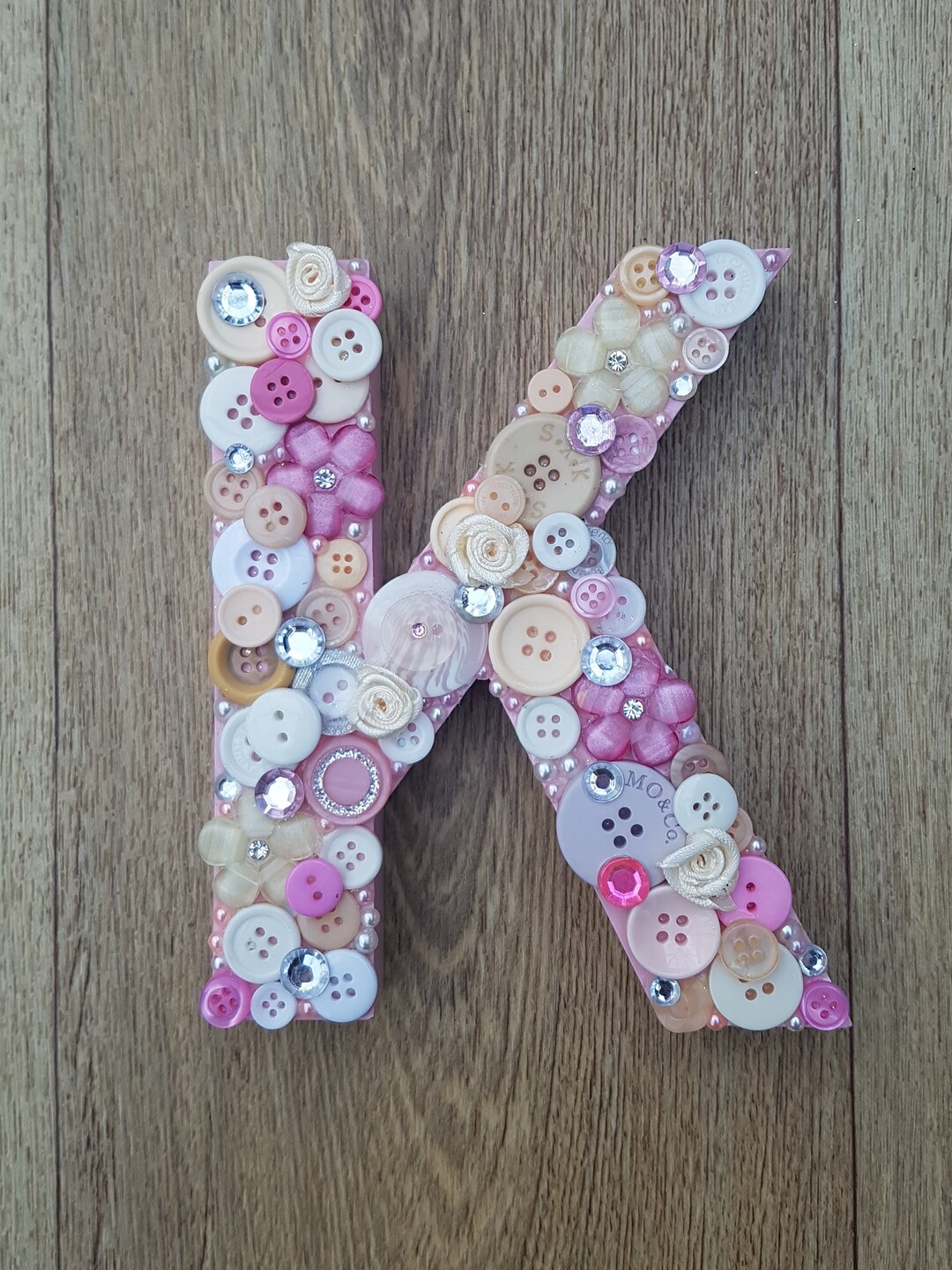 Personalised Initial Button Art Wooden Initial Embellished - Etsy