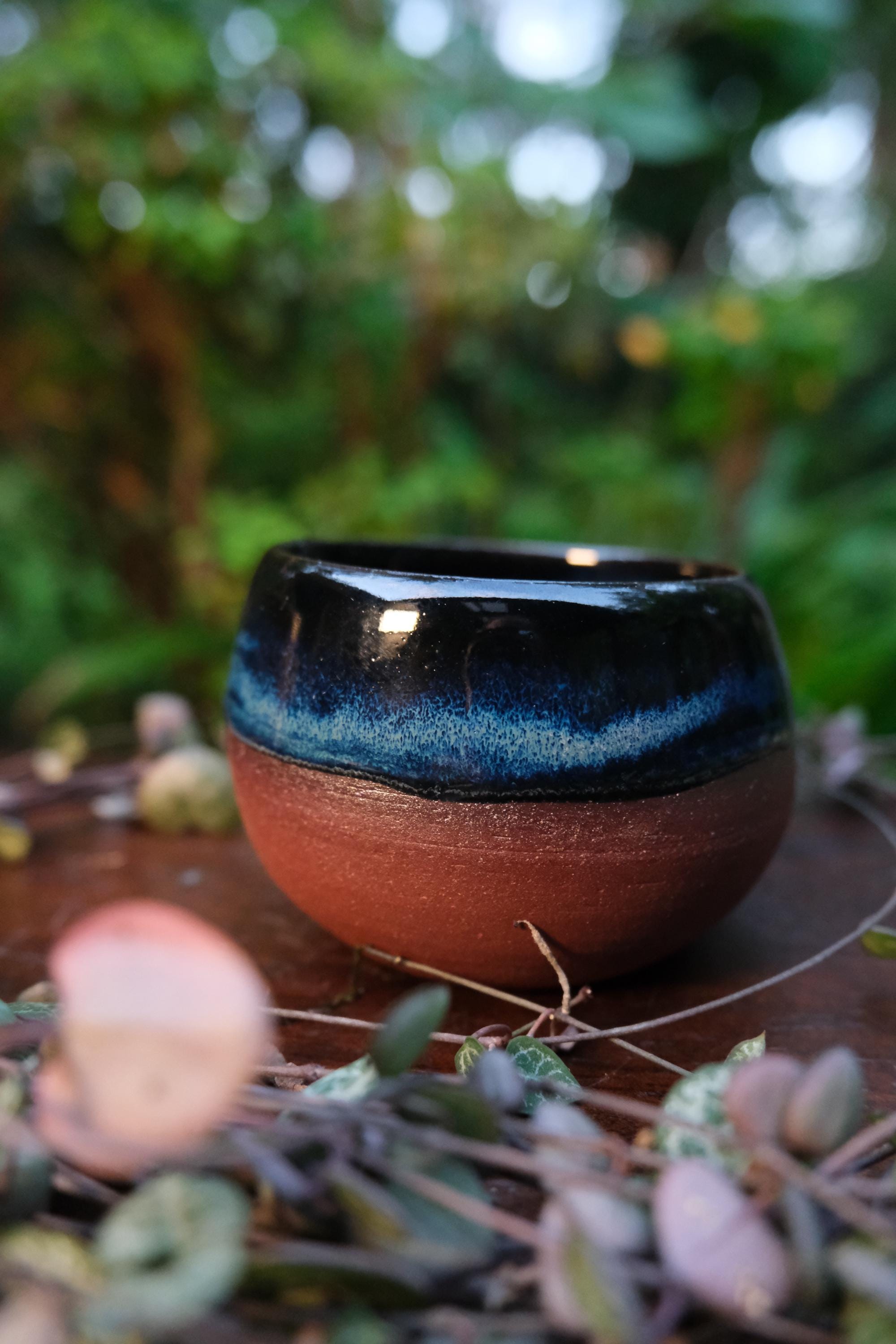 Handcrafted Mahogany Clay Espresso Cup With Deep Inky Blue Glaze ...
